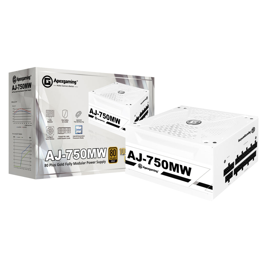 Apexgaming AJ-750MW 750Watt 80 PLUS Gold Fully Modular Power Supply ...